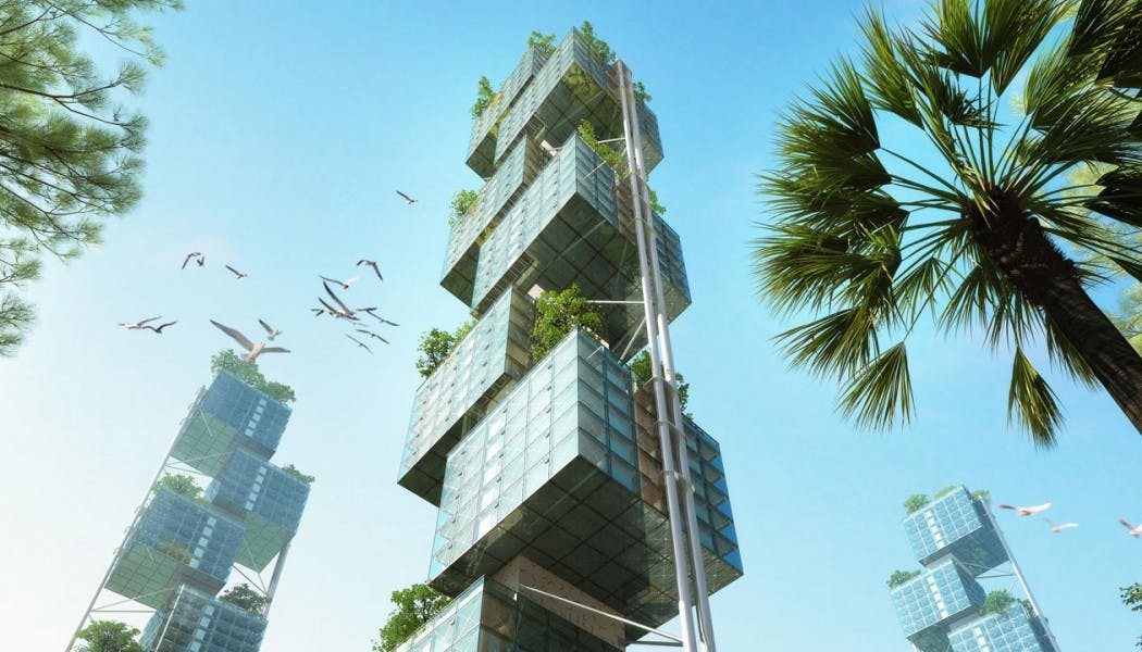 Prefabricated skycubes proposed with 'elastic' living apartments inside ...